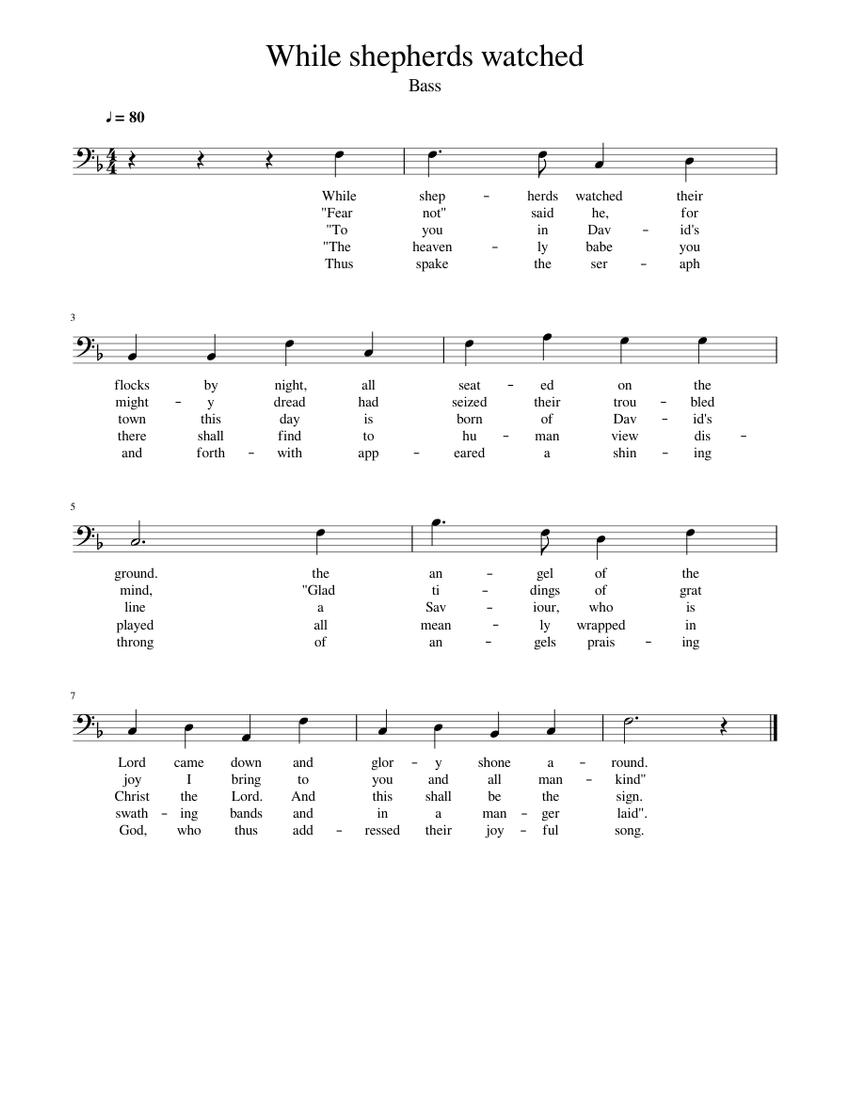 While shepherds watched Sheet music for Piano (Solo) | Musescore.com