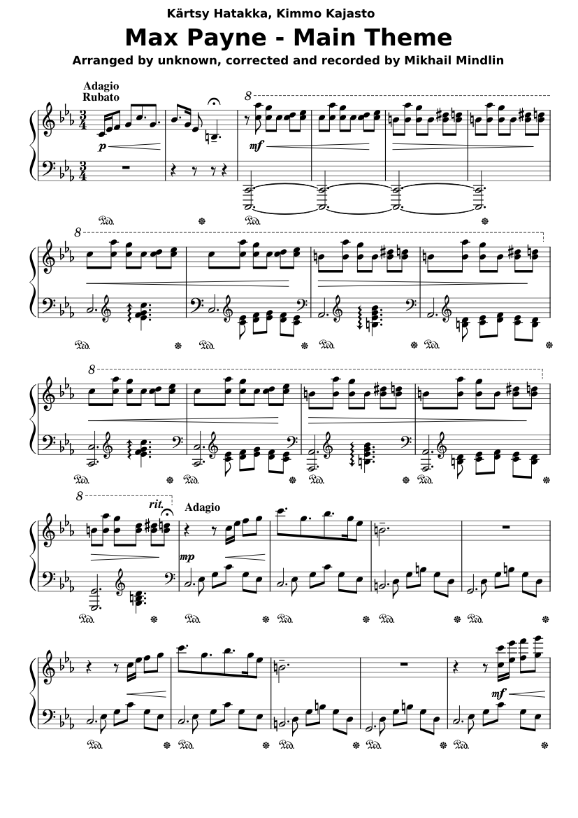 Max Payne - Main Theme Sheet Music for Piano (Solo) | MuseScore.com