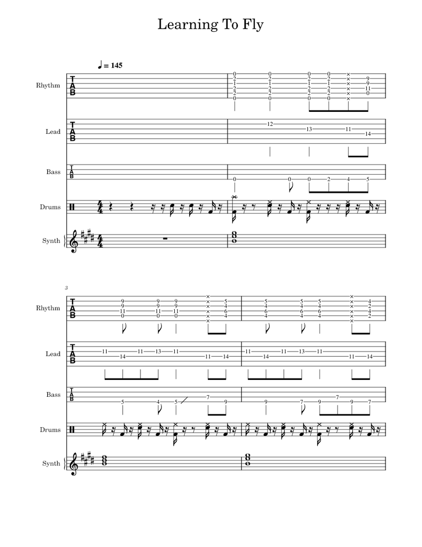 Learning To Fly (Tablature) Sheet music for Piano, Guitar, Bass guitar ...