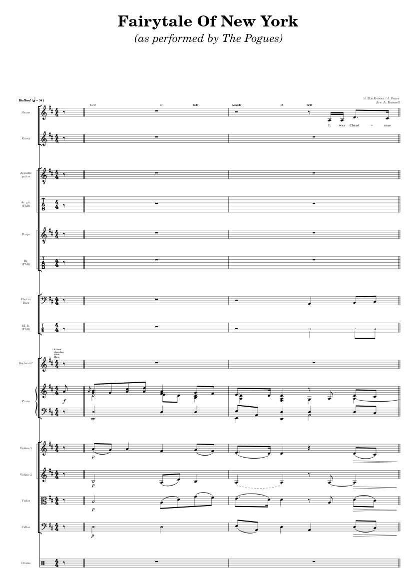Fairytale Of New York - The Pogues Sheet Music and Tab with Chords for ...