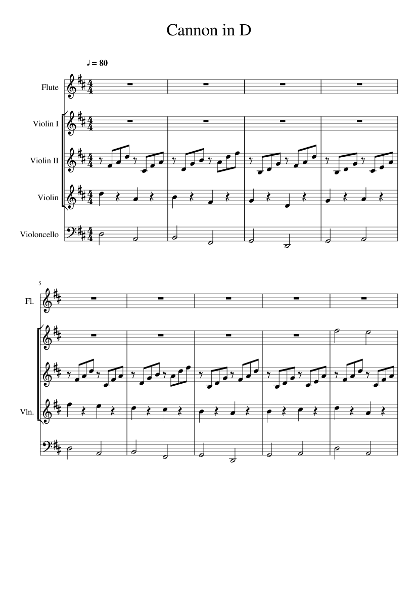 Cannon in D Sheet music for Flute, Violin, Cello (Mixed Quintet ...