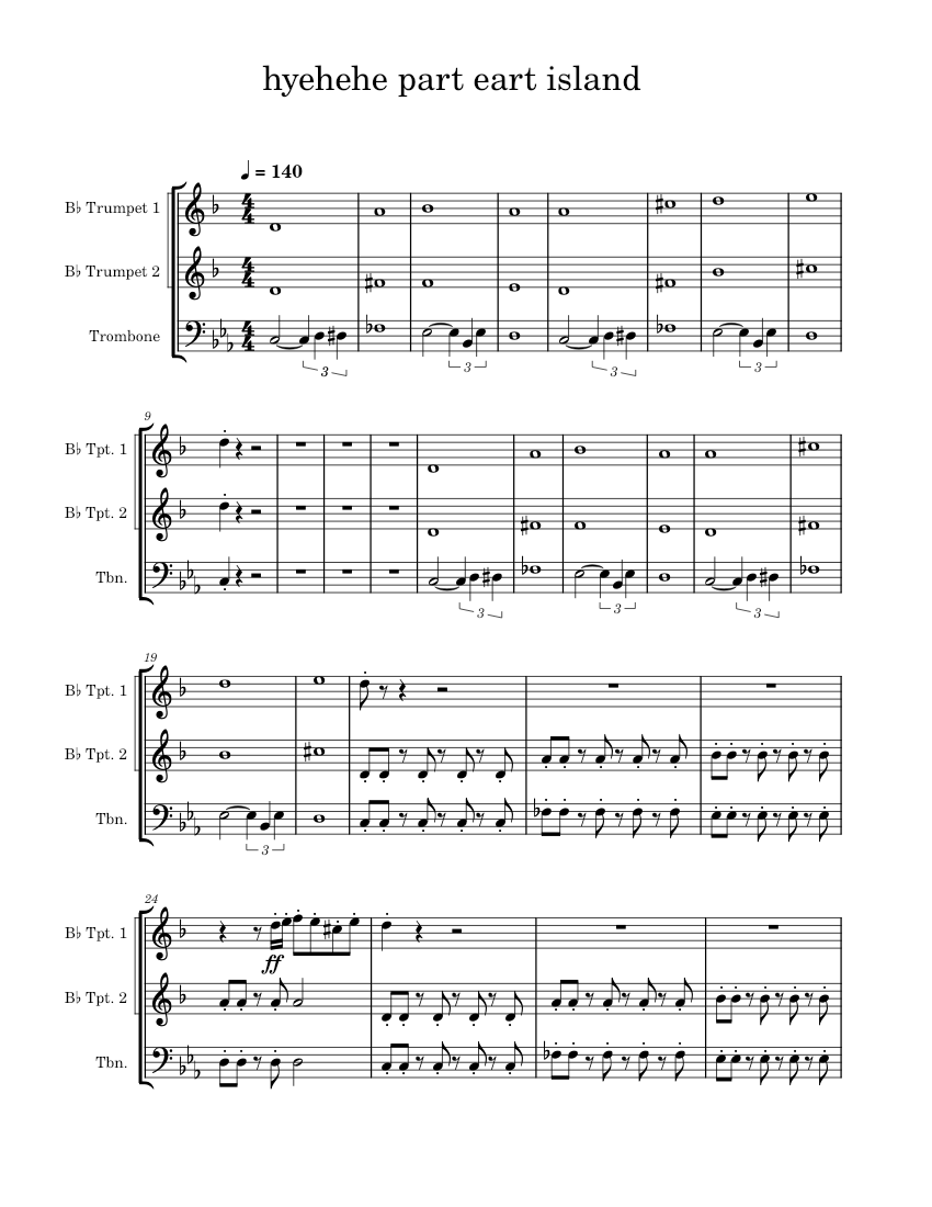hyehehe part eart island Sheet music for Trombone, Trumpet in b-flat ...