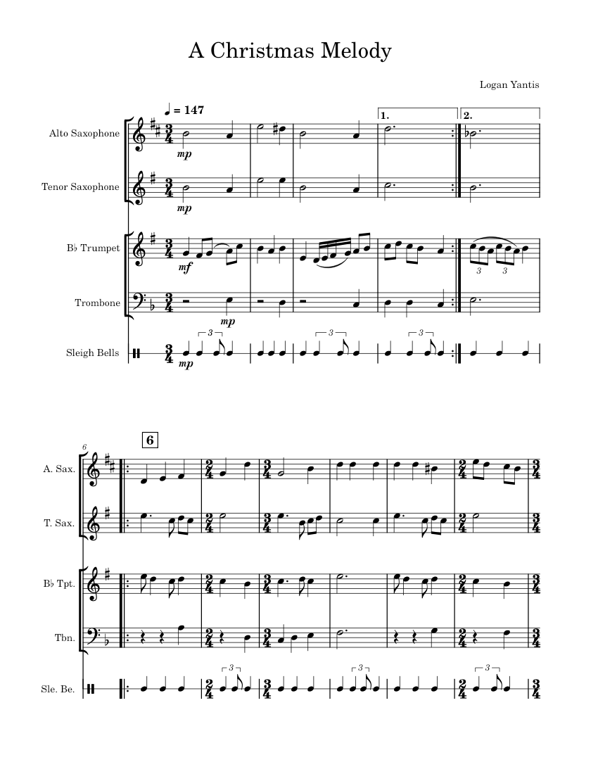 A Christmas Melody Sheet music for Trombone, Saxophone alto, Saxophone ...