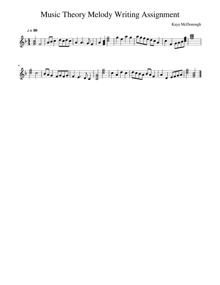 Music Theory Melody Writing Assignment Sheet music for Piano (Solo) Easy | Musescore.com