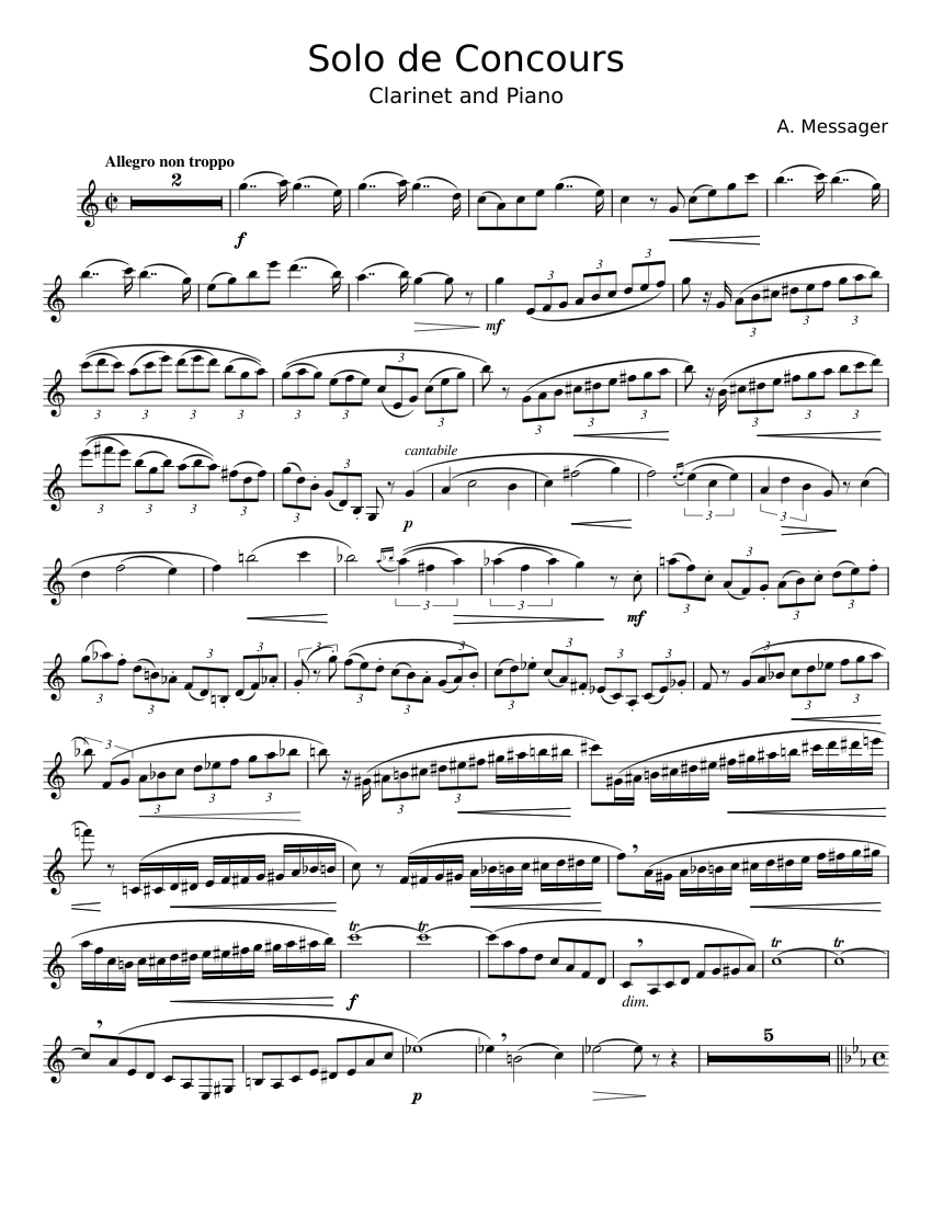 Solo de concours – André Messager Solo_de_Concours Sheet music for Clarinet other (Solo ...