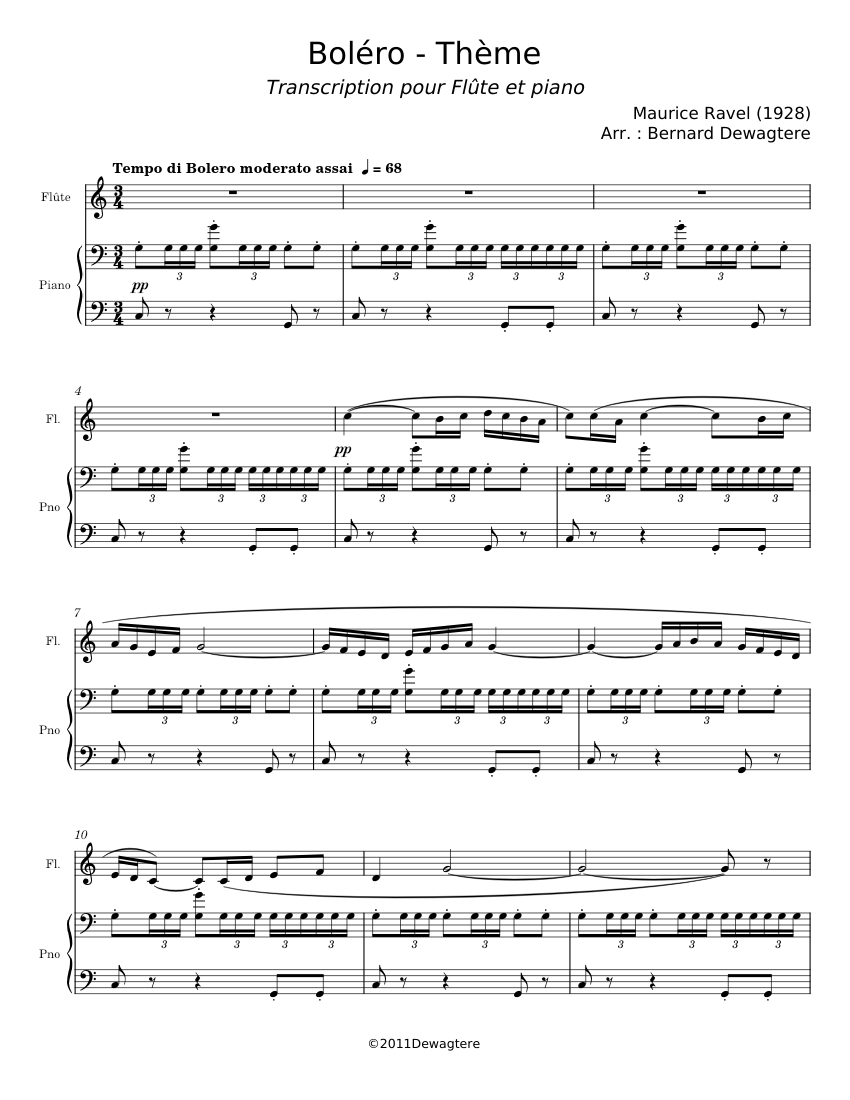 Boléro - Maurice Ravel Sheet music for Piano, Woodwinds group (Solo ...