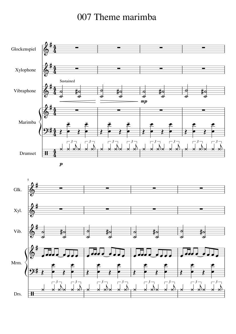 Marimba 007 Theme Sheet music for Vibraphone, Glockenspiel, Drum group, Marimba & more ...