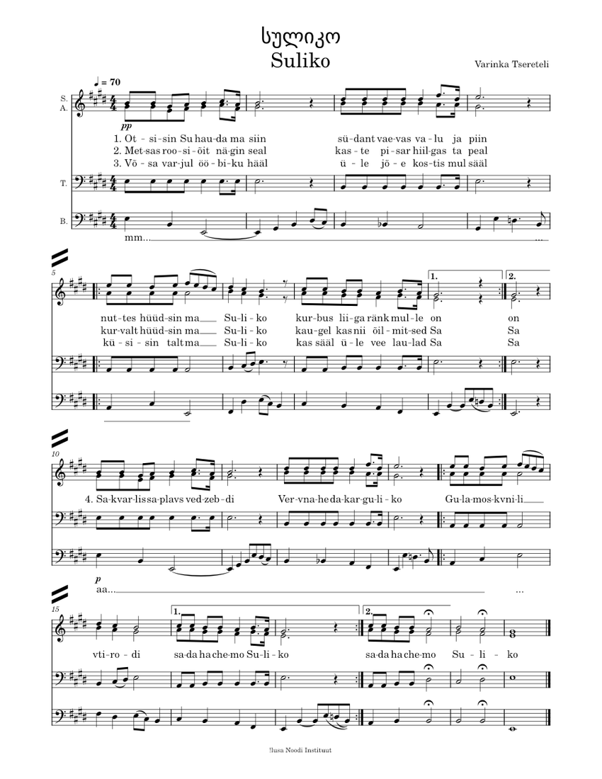 Suliko Sheet music for Bass voice, Female, Male (SATB) | Musescore.com
