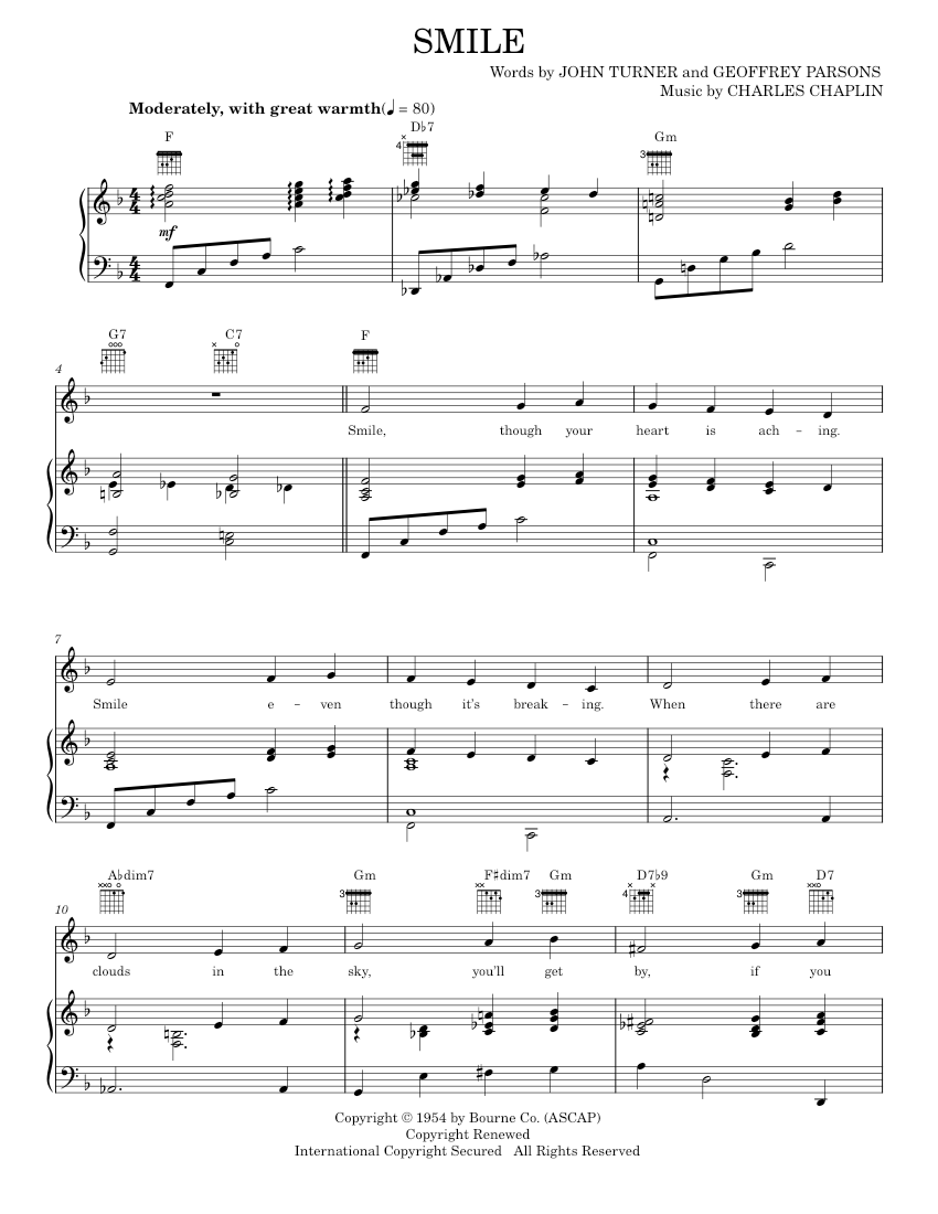 Smile Sheet music for Piano, Vocals by John Turner, Judy Garland, Nat ...