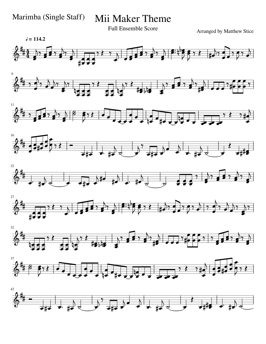 Mii Maker Theme Full Ensemble Score II Marimba Single Staff Sheet music ...