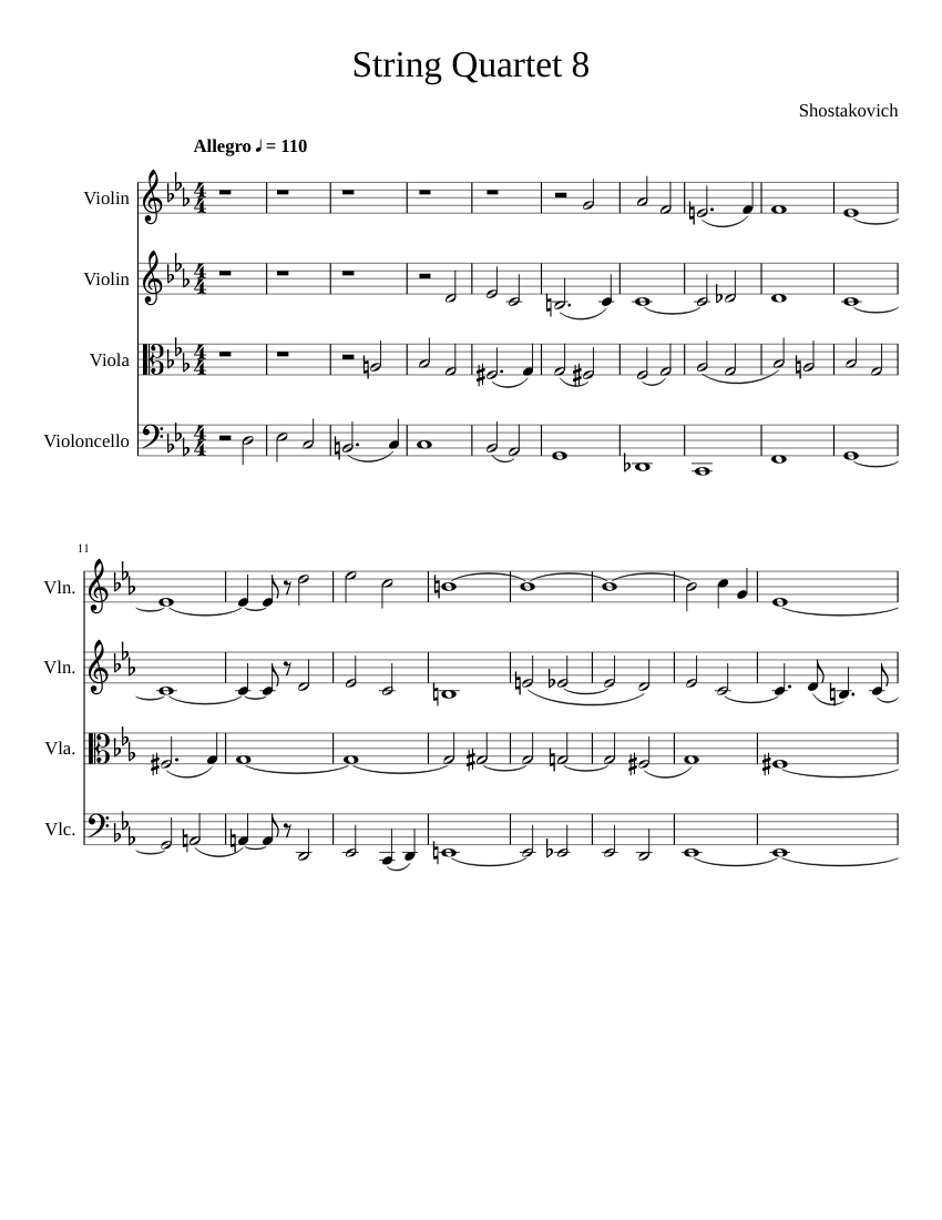 String Quartet 8 Sheet music for Violin, Viola (Mixed Trio) | Musescore.com