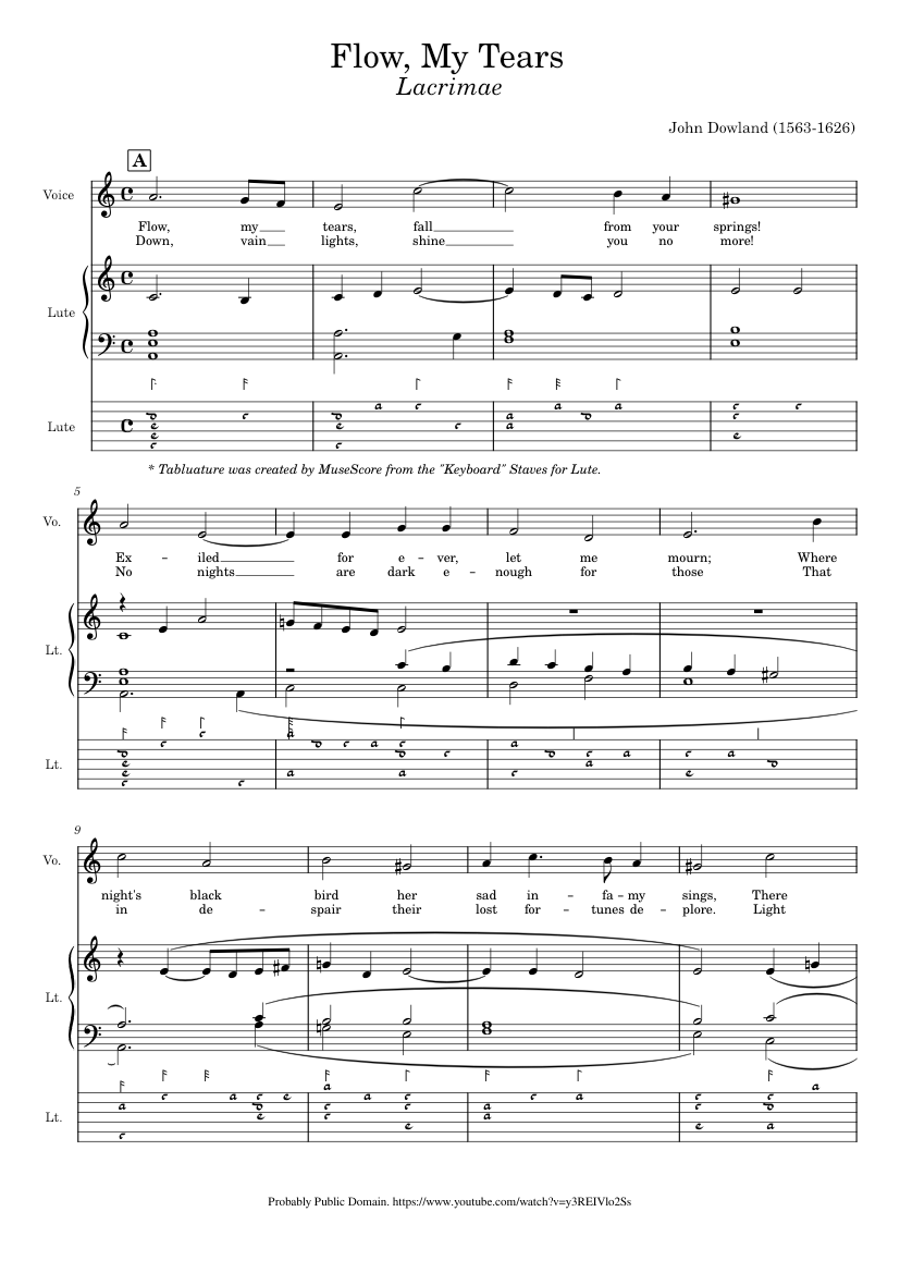 Flow, My Tears Sheet music for Vocals, Lute (Mixed Trio) | Musescore.com
