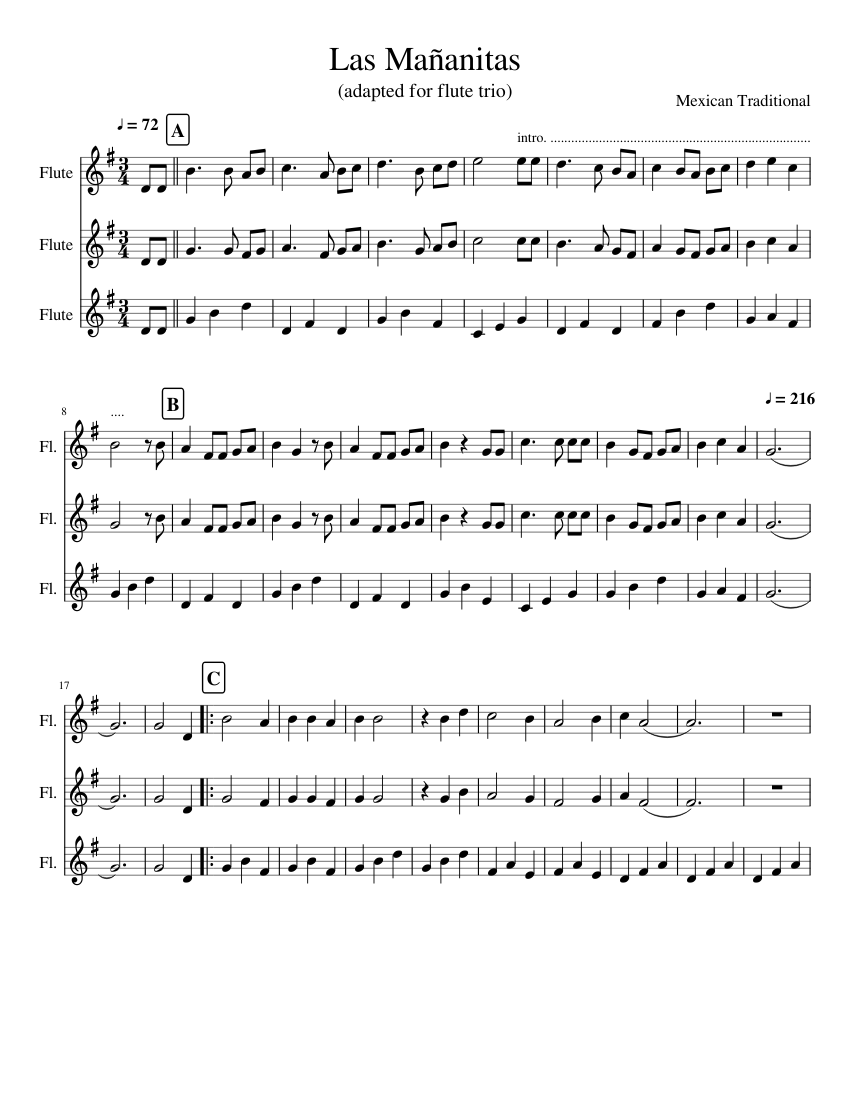 Las Mañanitas – Mexican Folk Songs Sheet music for Flute (Woodwind Trio ...