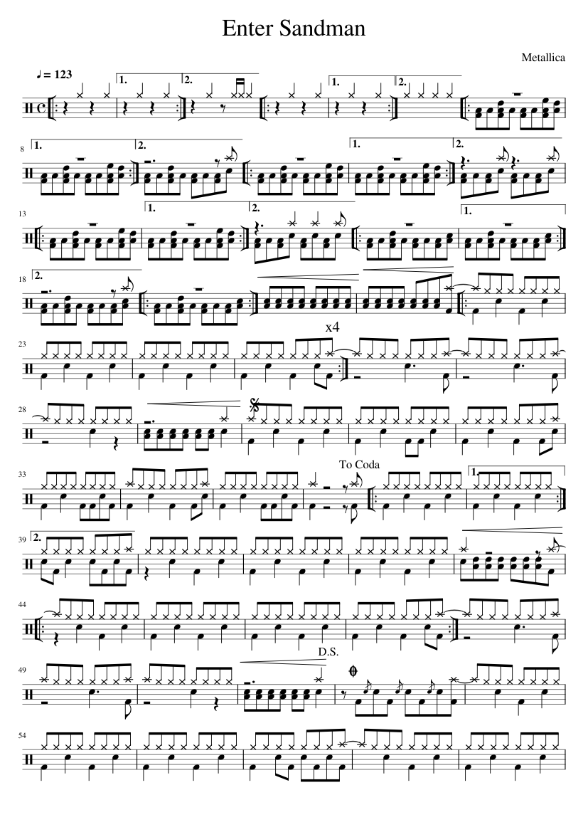 Metallica Enter Sandman Sheet Music for Drum group (Solo) | MuseScore.com