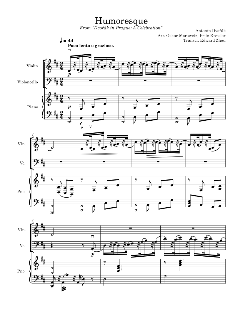 Op 101 - humoresque no 7 – Antonín Dvořák Sheet music for Piano, Violin ...