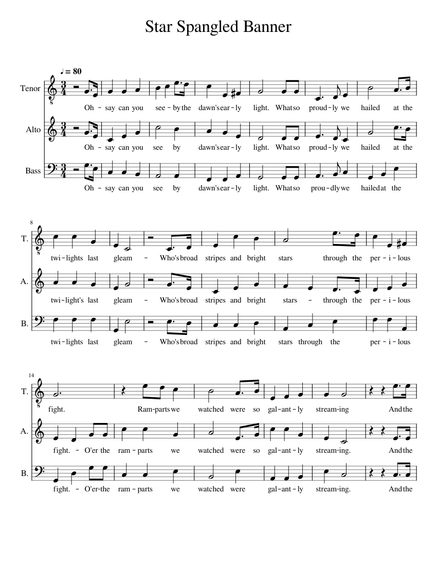 Star Spangled Banner Sheet music for Alto, Tenor, Bass voice (Choral ...
