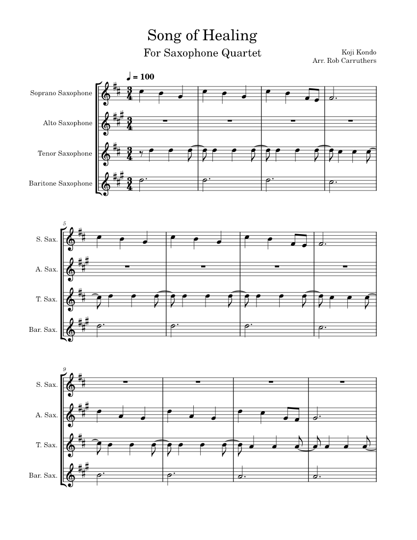 Song of Healing Sheet music for Saxophone alto, Saxophone tenor ...