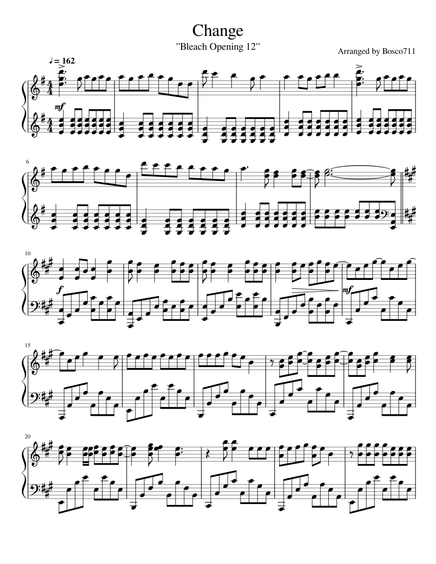 Bleach Opening 12 (Change) Sheet music for Piano (Solo) | Musescore.com