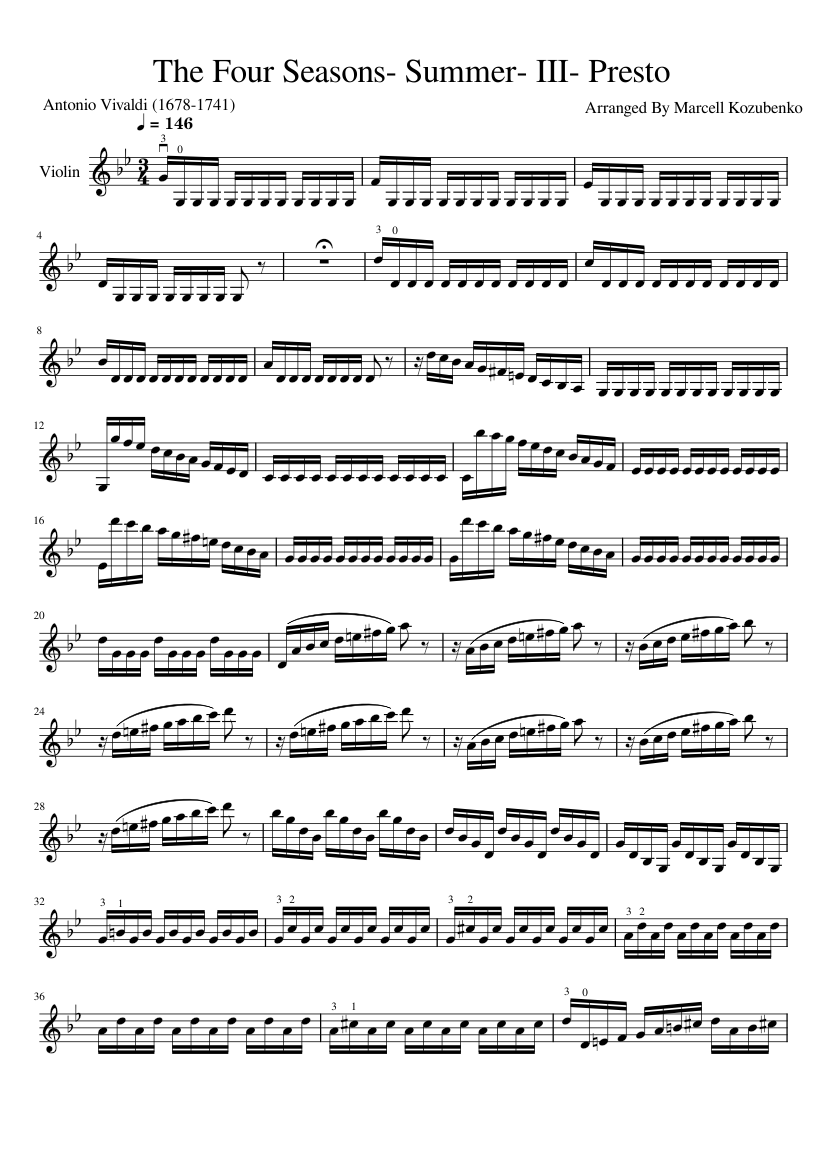 Summer – Antonio Vivaldi Sheet Music for Violin (Solo) | MuseScore.com