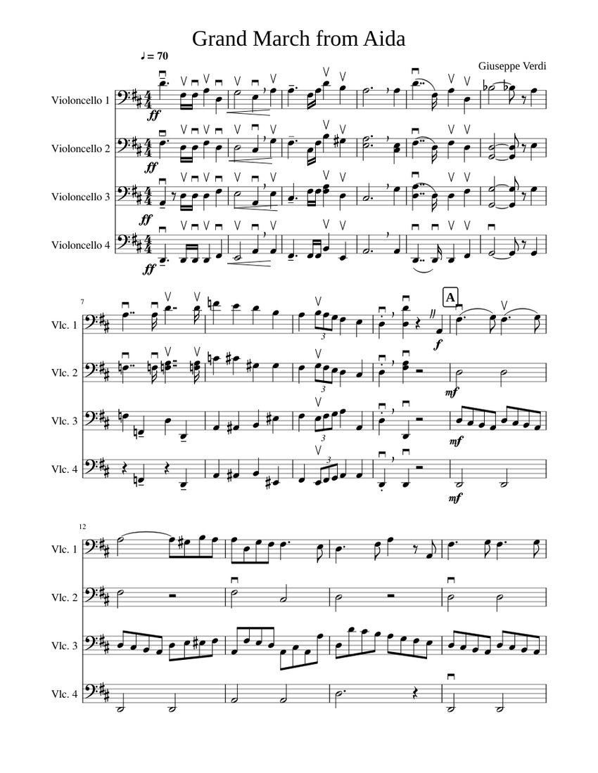 Grand March from Aida Sheet music for Cello (Mixed Quartet) | Musescore.com