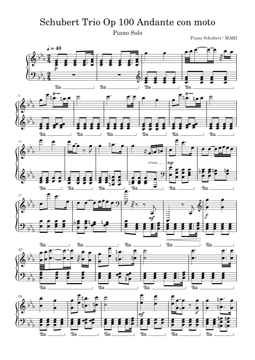 Trio Op 100 - Schubert Sheet Music for Piano (Solo) | MuseScore.com