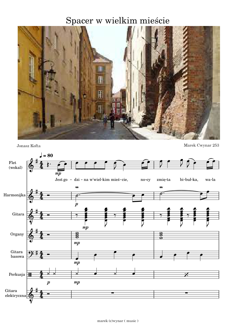 Spacer_w_wielkim_mieście Sheet music for Organ, Flute, Guitar, Bass ...