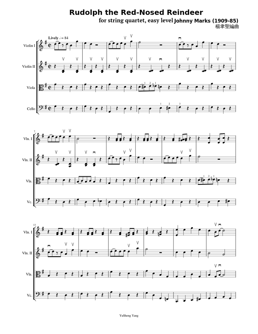 Rudolph the Red-Nosed Reindeer Sheet music for Violin, Viola, Cello ...