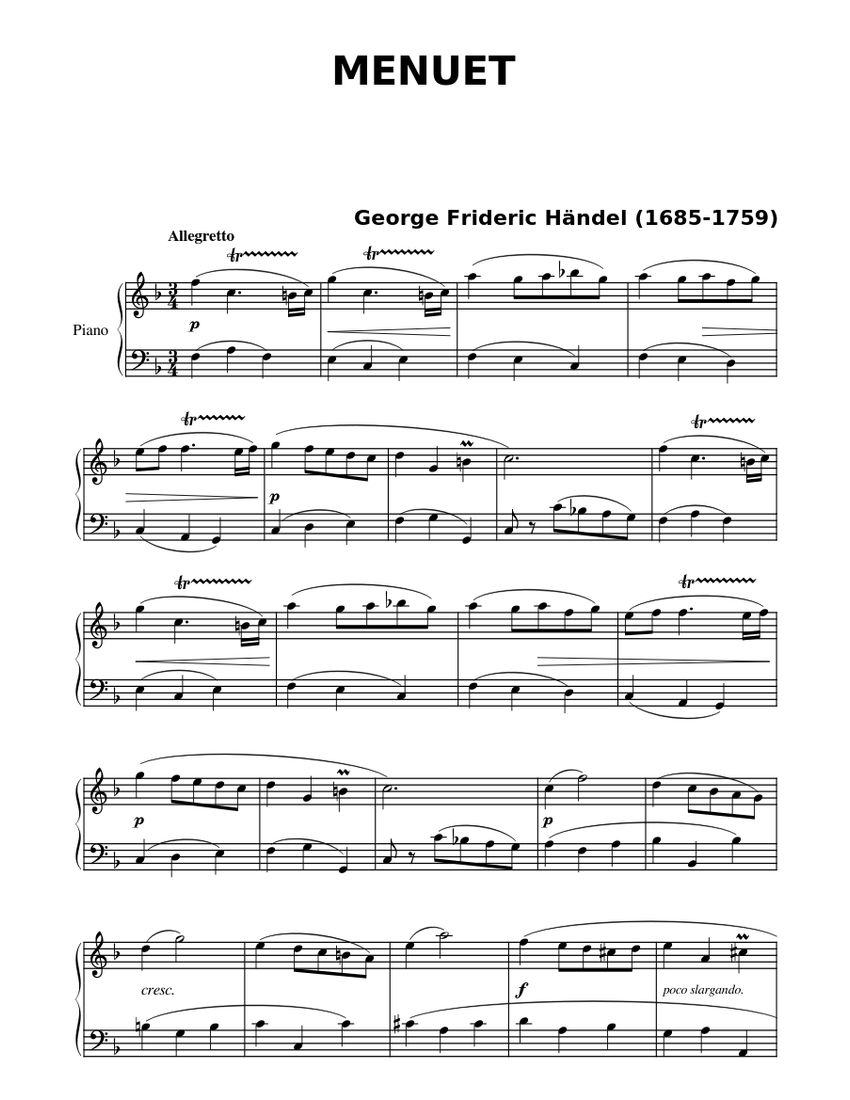 MENUET (Handel) Sheet music for Piano (Solo) Easy | Musescore.com