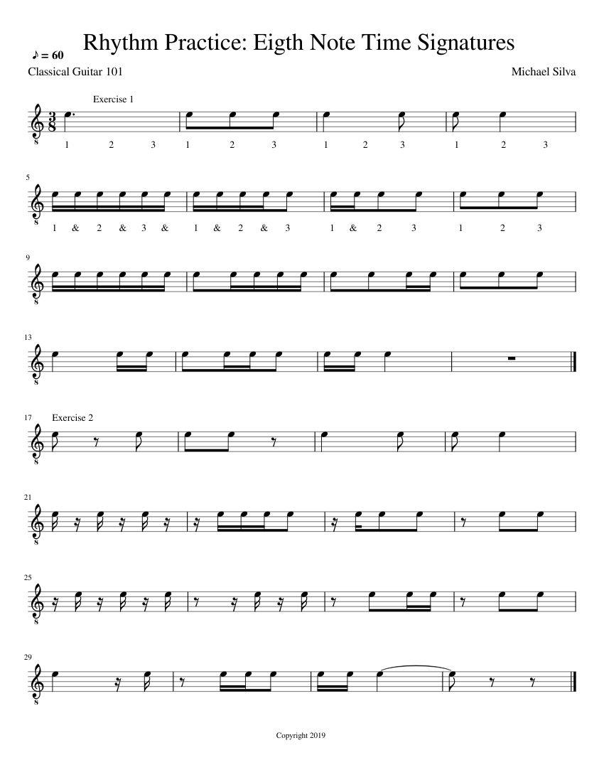Rhythm Practice: Eigth Note Time Signatures (part 1) Sheet music for ...