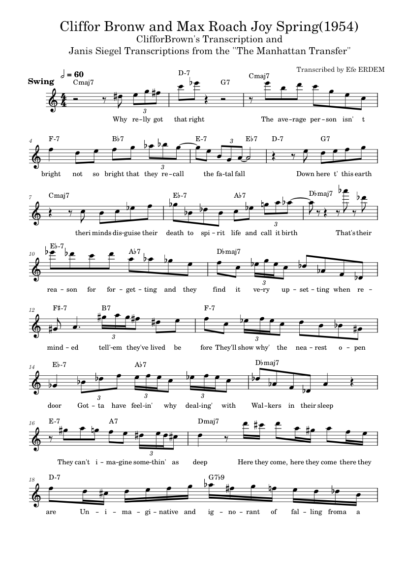 Joy Spring – Clifford Brown Solo Transcription with Manhattan Transfer ...