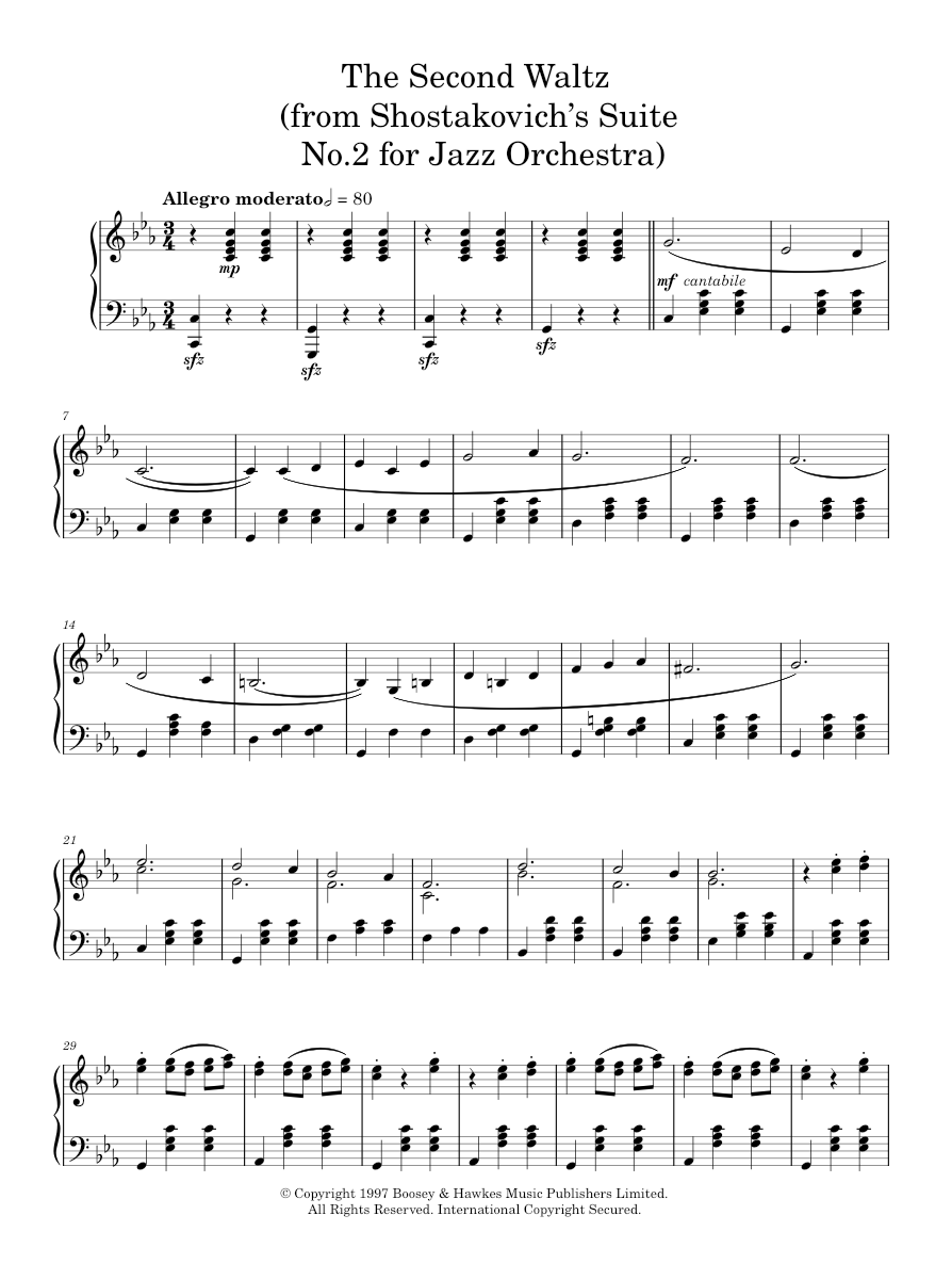 Play Official version of The Second Waltz Sheet Music by Johann Strauss ...