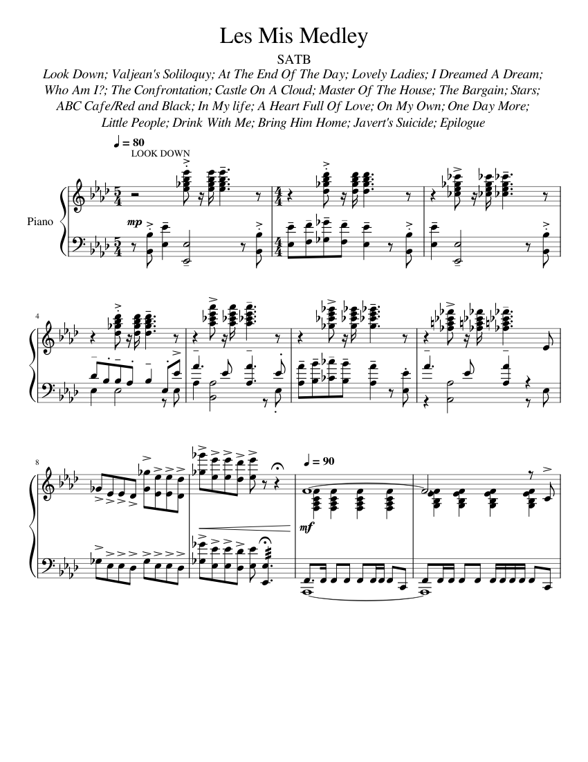 Les Mis Medley Sheet music for Piano, Soprano, Alto, Tenor & more ...