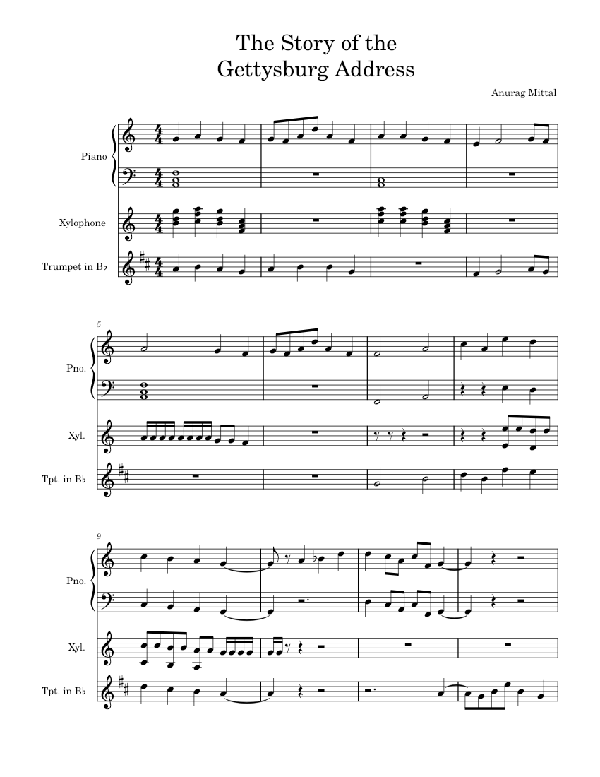The Story of the Gettysburg Address Sheet music for Piano, Xylophone ...