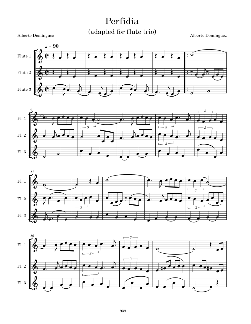 Perfidia – Alberto Domínguez Sheet music for Flute (Woodwind Trio ...