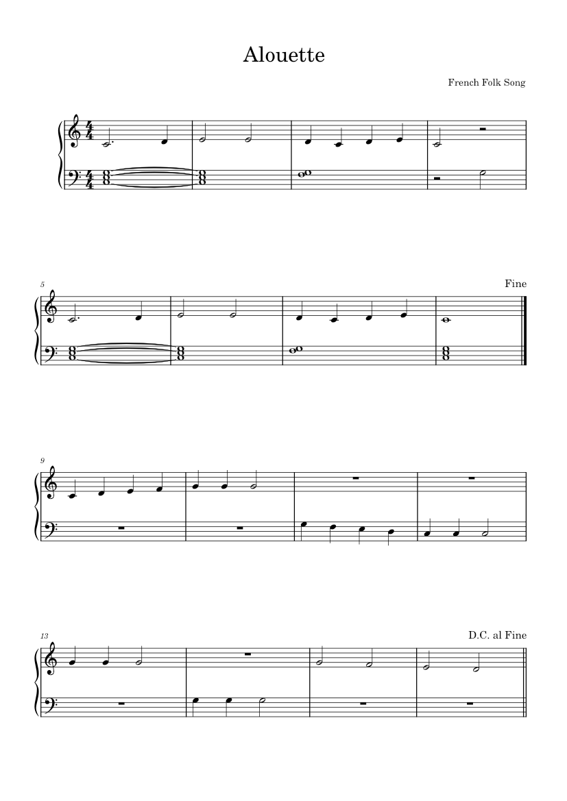ALOUETTE – Trad. French - Easy Piano Sheet music for Piano (Solo ...