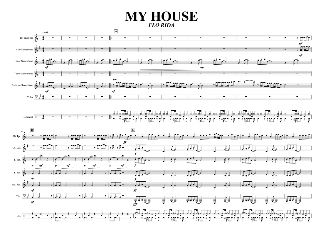 My House - Flo Rida Sheet music for Tuba, Saxophone alto, Saxophone ...