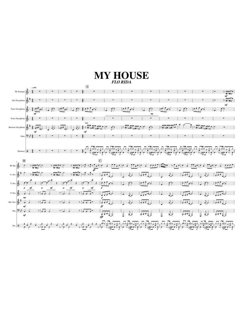 My House - Flo Rida Sheet music for Tuba, Saxophone alto, Saxophone ...