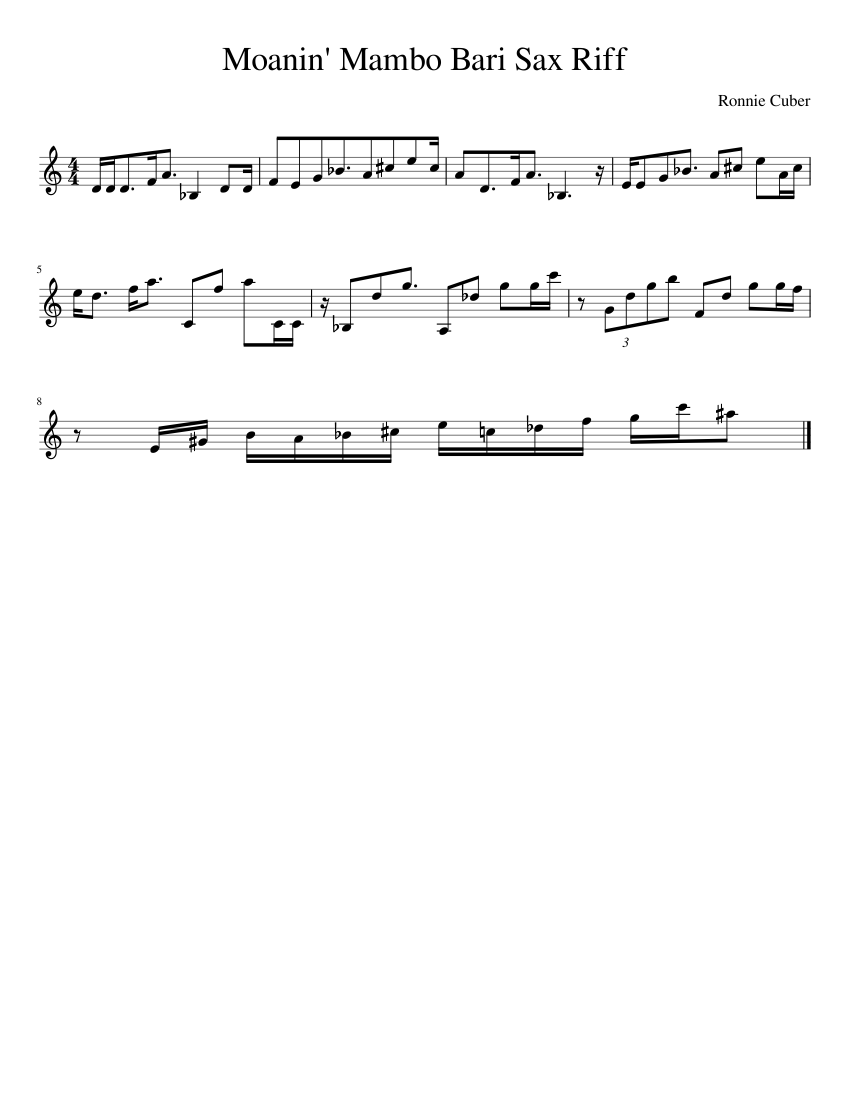Moanin' Mambo Ronnie Cuber Baritone Saxophone Riff Sheet music for Saxophone baritone (Solo ...