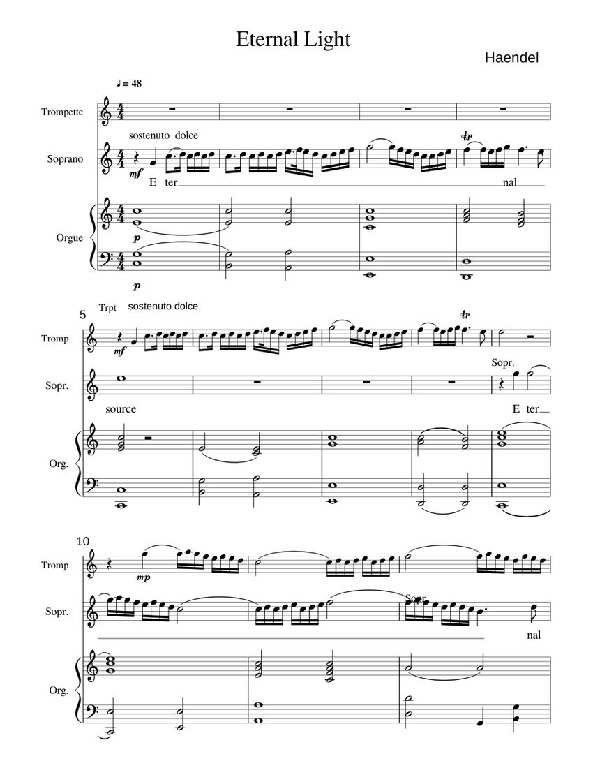 Eternal Light Sheet music for Soprano, Organ, Trumpet in c (Mixed Trio ...