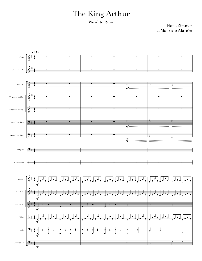 The King Arthur - Hans Zimmer Sheet Music for Trombone, Flute, French ...