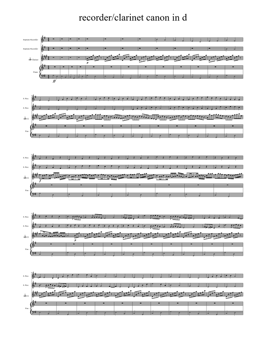 canon in D clarinet/recorder Sheet music for Piano, Clarinet other ...