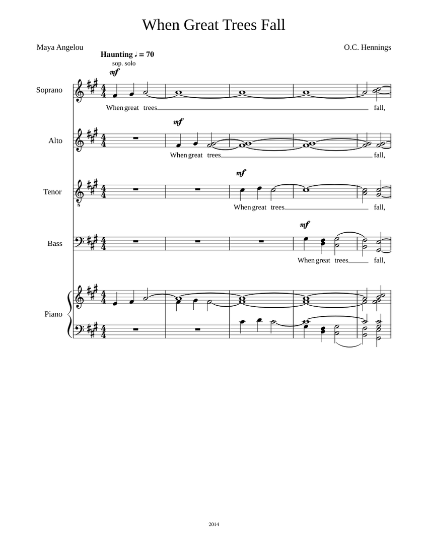 When_Great_Trees_Fall Sheet music for Piano, Bass guitar (Mixed Duet ...