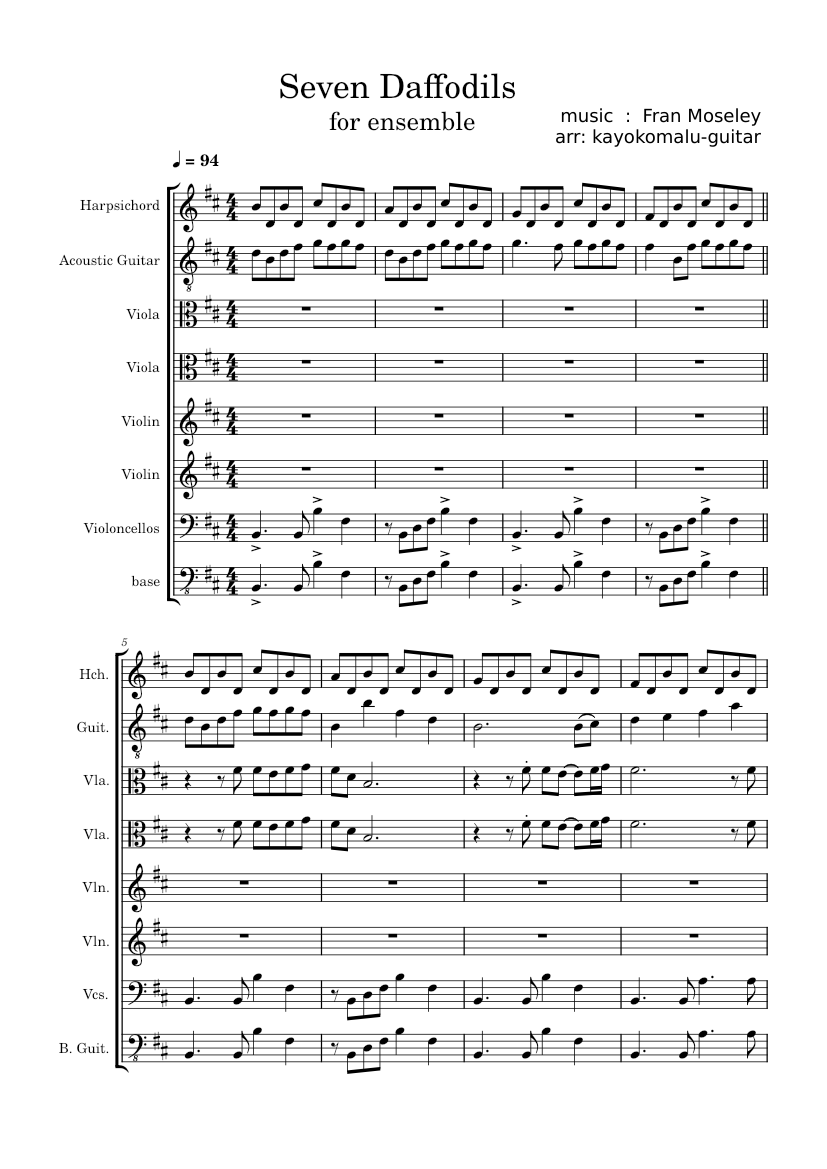 Seven daffodils Seven Daffodils for ensenmble Sheet Music for ...