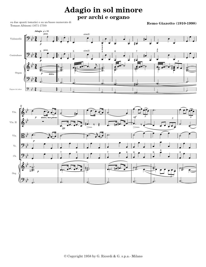 Adagio in sol minore per archi e organo – Remo Giazotto (1910-1998 ...