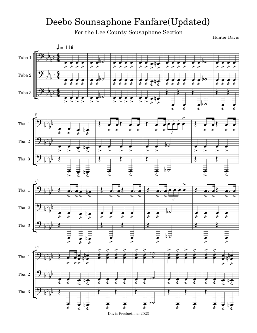 Deebo Sousaphone Fanfare(Updated) Sheet Music for Tuba (Brass Ensemble ...