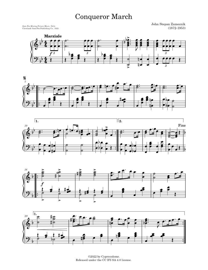 Conqueror March – John Stepan Zamecnik Sheet music for Piano (Solo ...