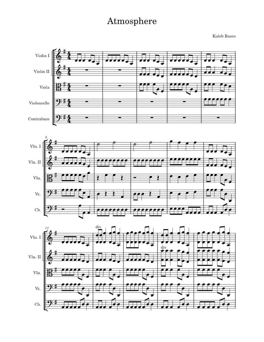 Atmosphere Sheet music for Contrabass, Violin, Viola, Cello (String Ensemble) | Musescore.com