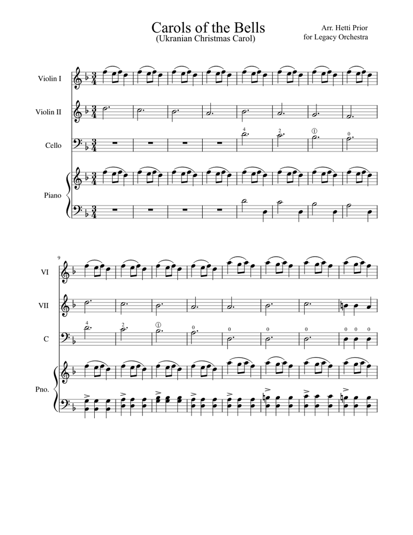 Carols_of_the_Bells Sheet music for Piano, Violin, Cello (Mixed Quartet ...