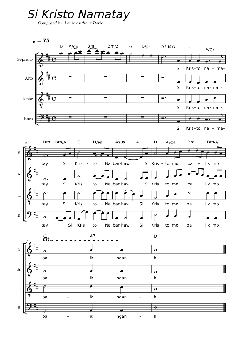 Si Kristo Ay Namatay – Louie Anthony Doria Sheet music for Bass guitar ...