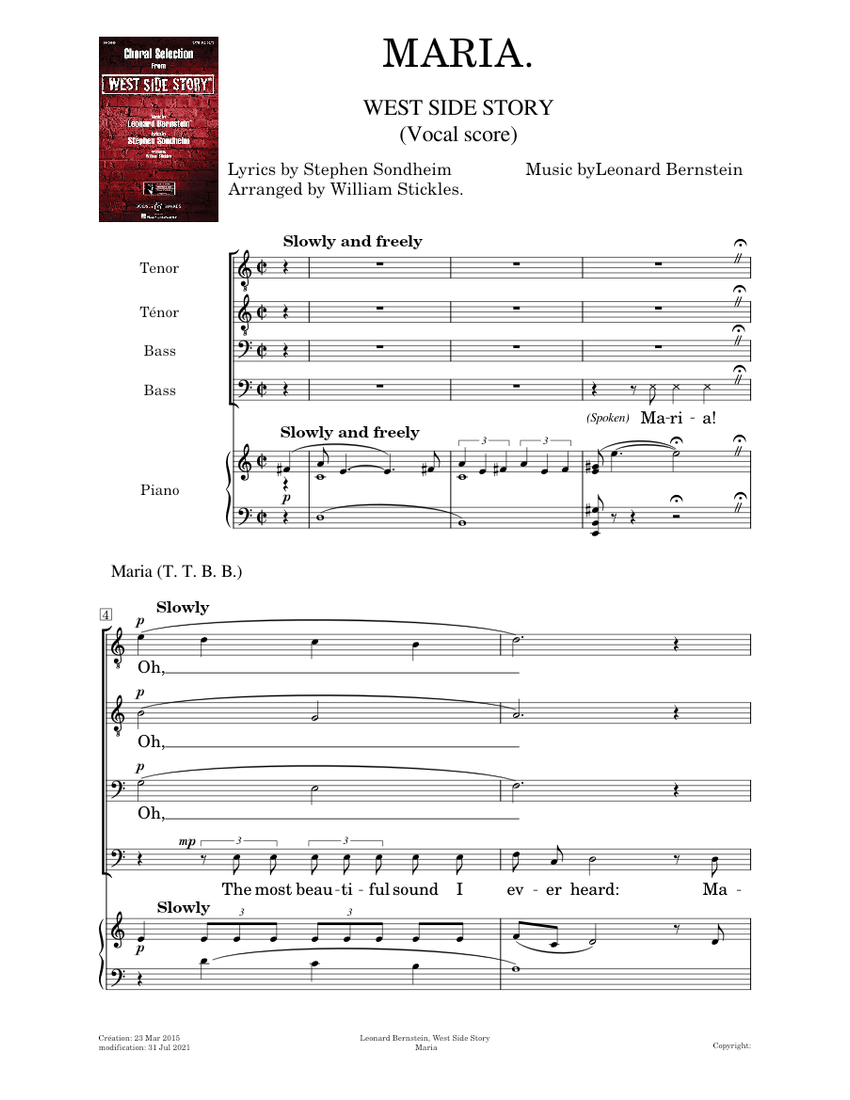 West Side Story, Maria - Leonard Bernstein Sheet music for Piano, Tenor ...